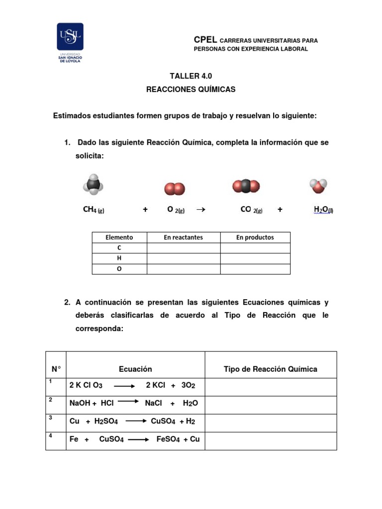 Taller 4 - 0 - Reacciones Químicas | PDF | Ciencia y matemáticas