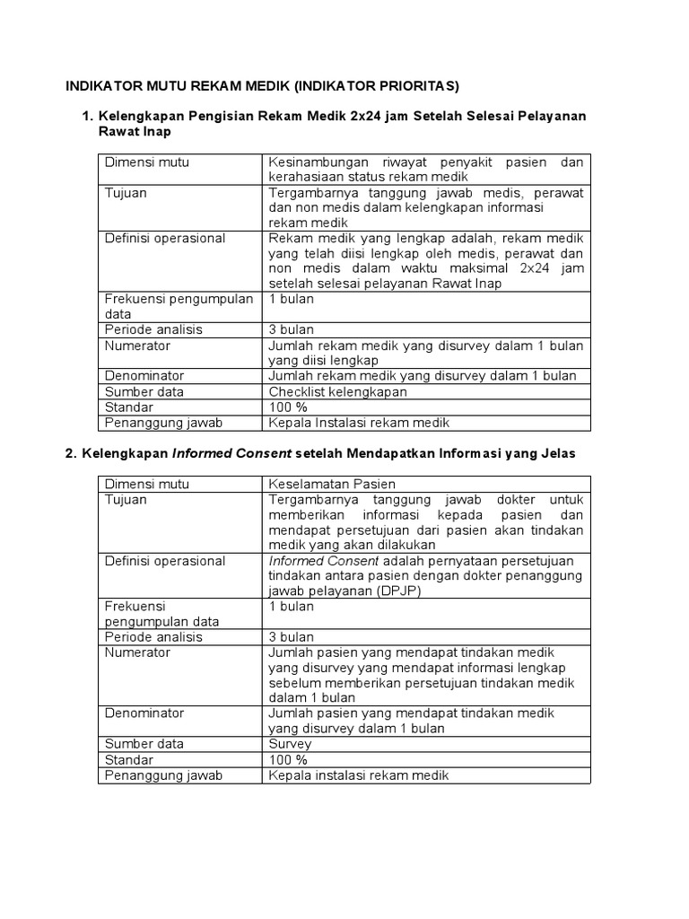 Indikator Mutu Dan Prioritas Rekam Medik | PDF | Kesehatan Holistik ...