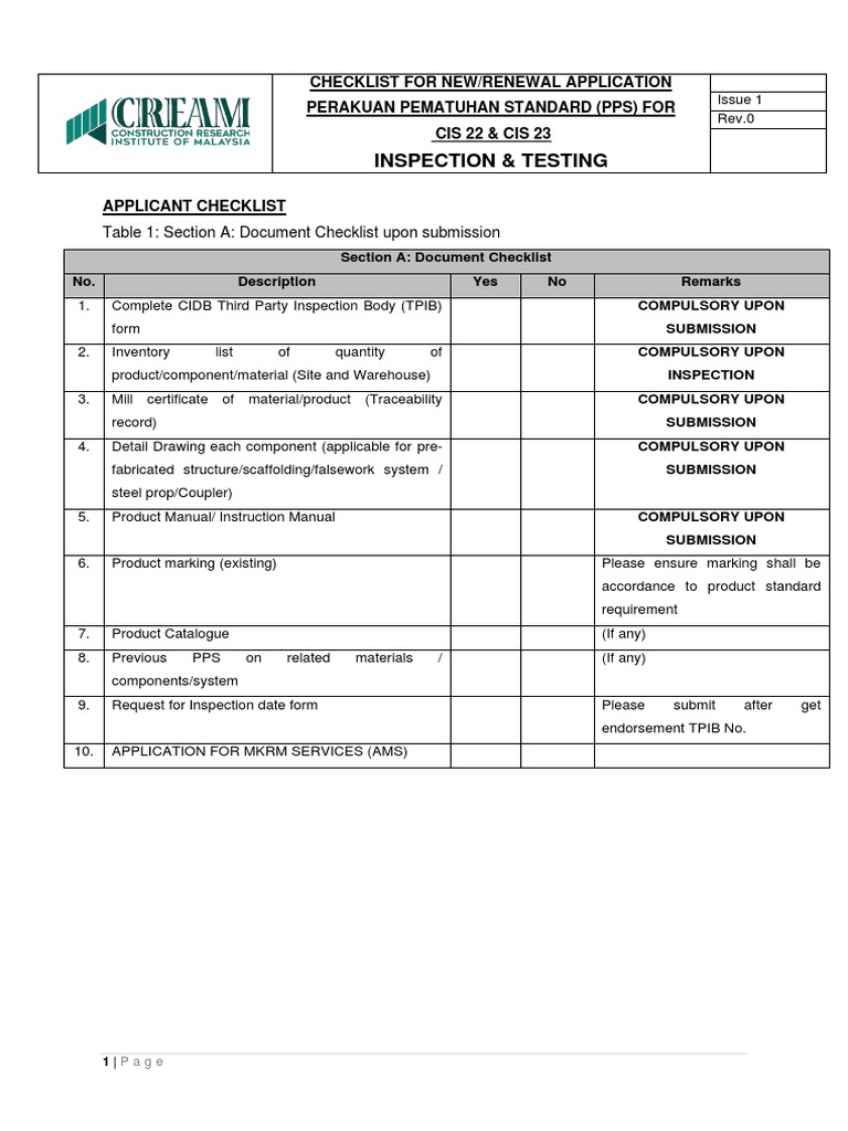 Checklist For New or Renewal Application PPS CIS 22 and 23 | Download ...