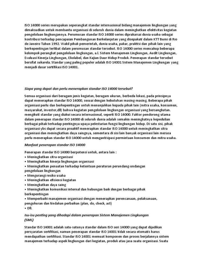 ISO 14000 Series Merupakan Seperangkat Standar Internasional | PDF