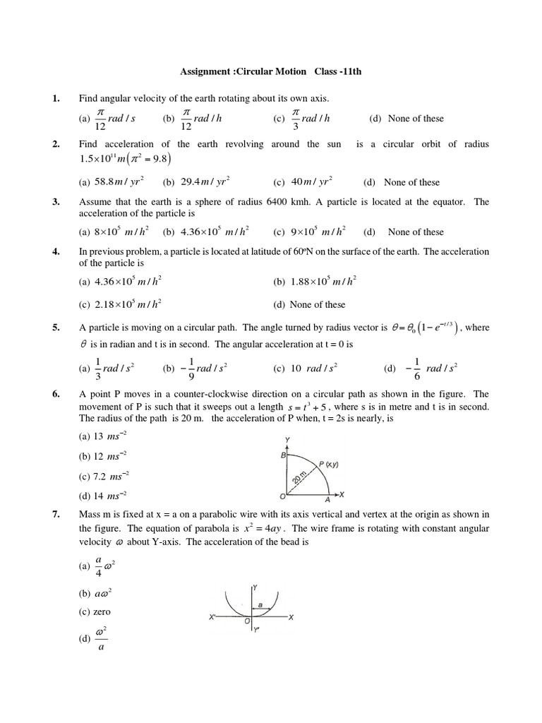 Assignment Circular Motion | PDF | Acceleration | Velocity