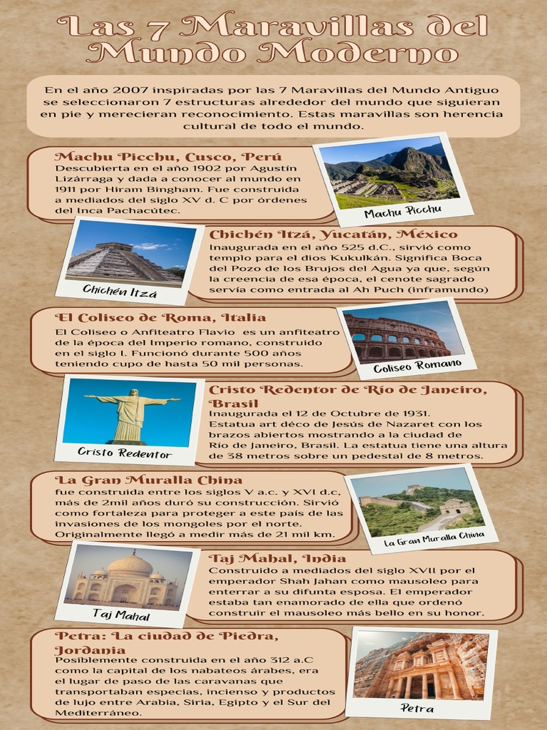 Infografia de Las 7 Maravillas Del Mundo Moderno | PDF