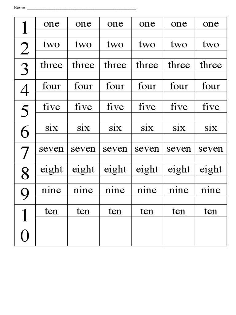 Tracing Numbers Word 1 To 10 | PDF