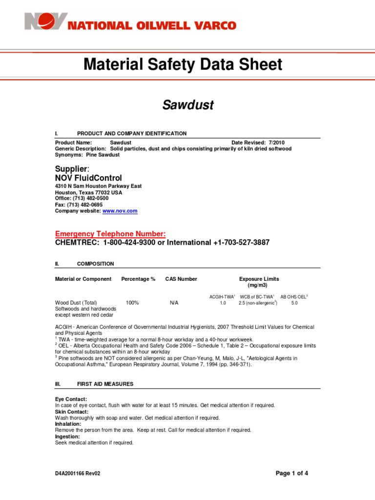 Sawdust MSDS | PDF | Combustion | Allergy