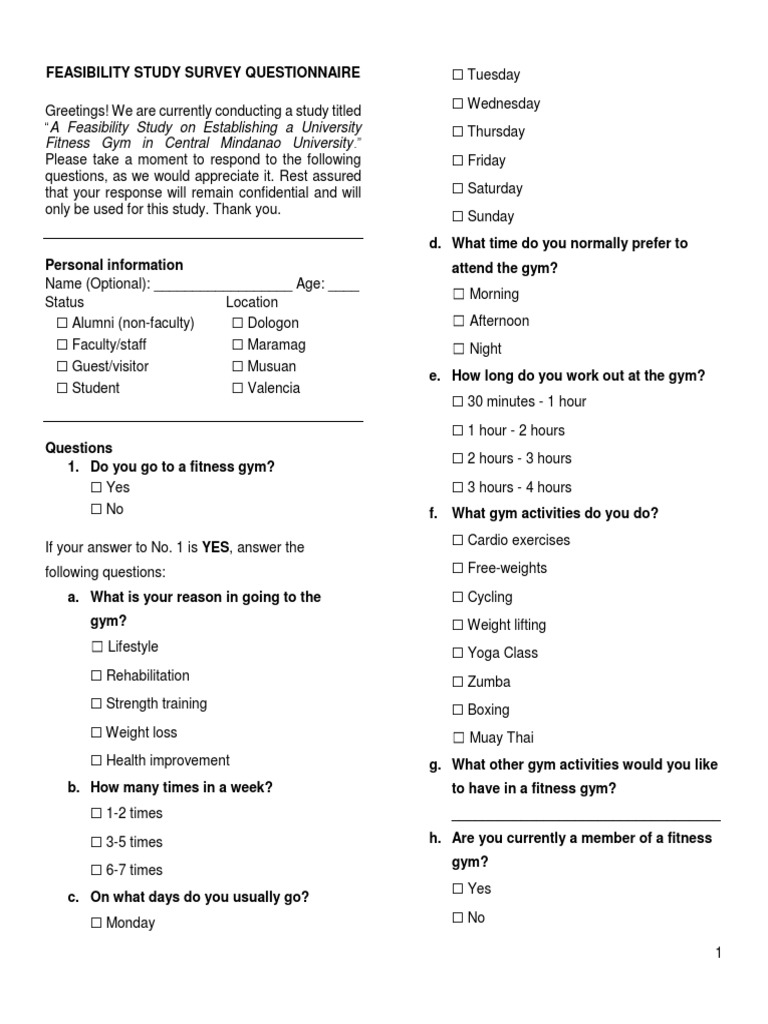 University Gym Feasibility Survey | PDF | Physical Fitness | Weight ...