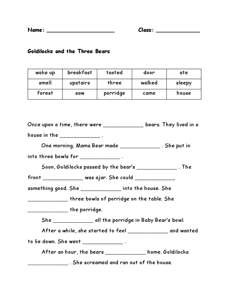 Goldilocks and the Three Bears Story Summary | PDF