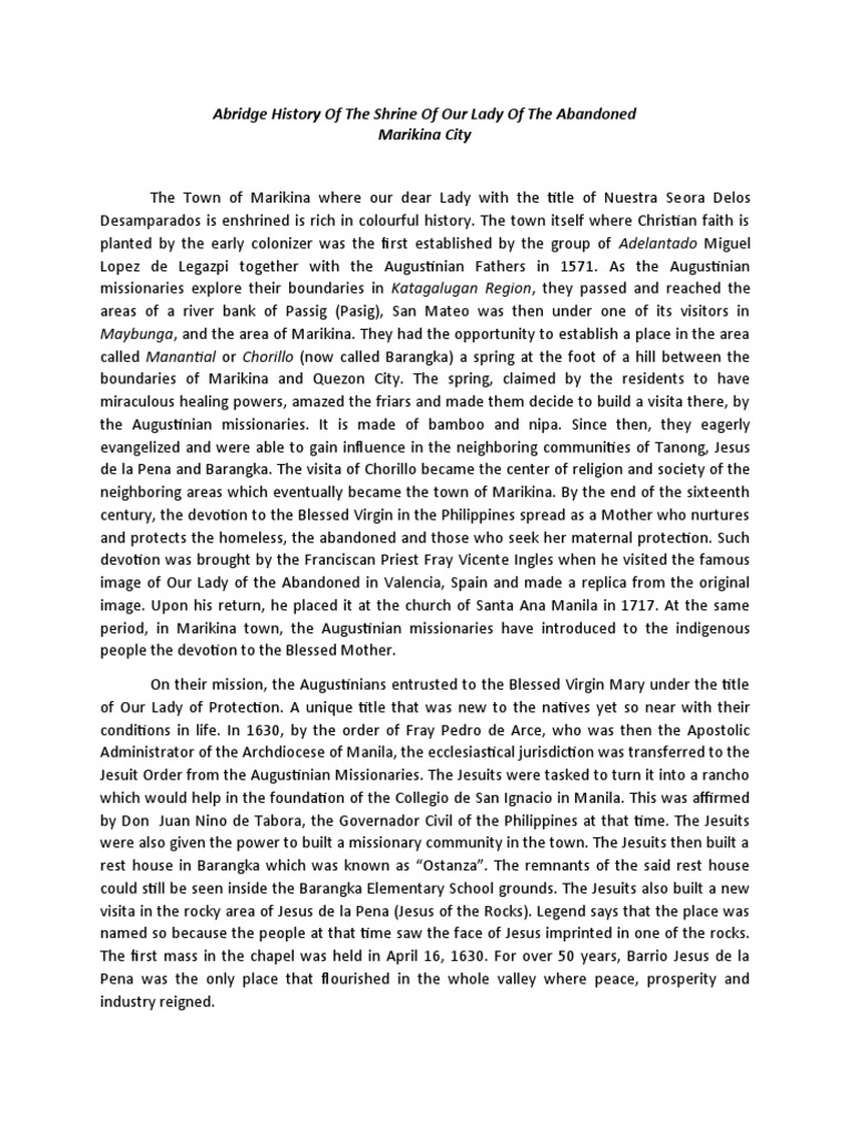 Abridge History of The Shrine of Our Lady of The Abandoned | PDF | Mary, Mother Of Jesus ...