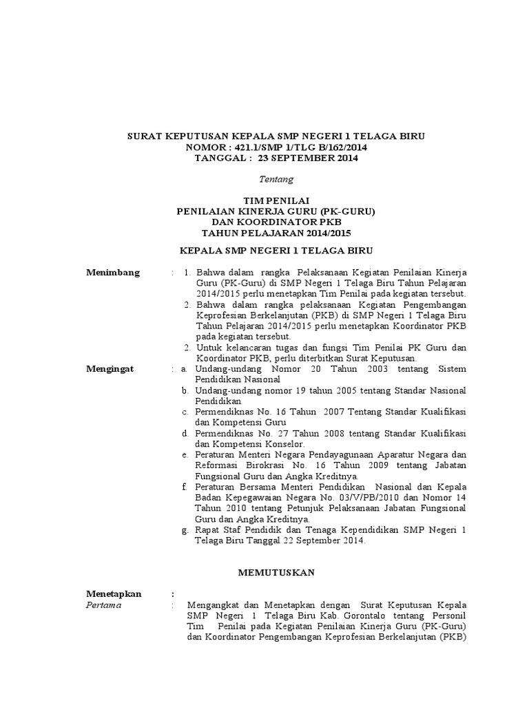 SK Penilai PKGuru Dan PKB | PDF