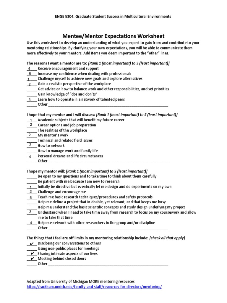 PDP Sec 4. Mentee and Mentor Expectations Worksheet | PDF | Mentorship | Cognition