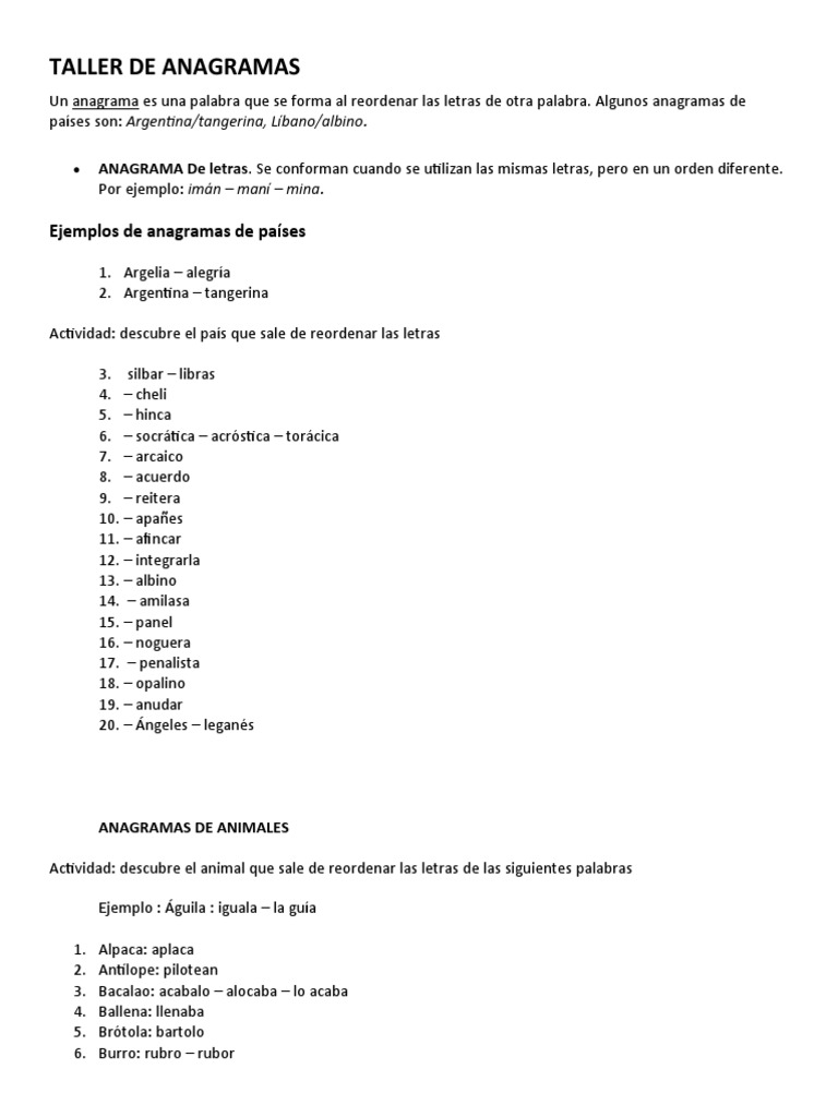 1 - Anagramas Taller | PDF | Artes del Lenguaje y Comunicación | Poesía