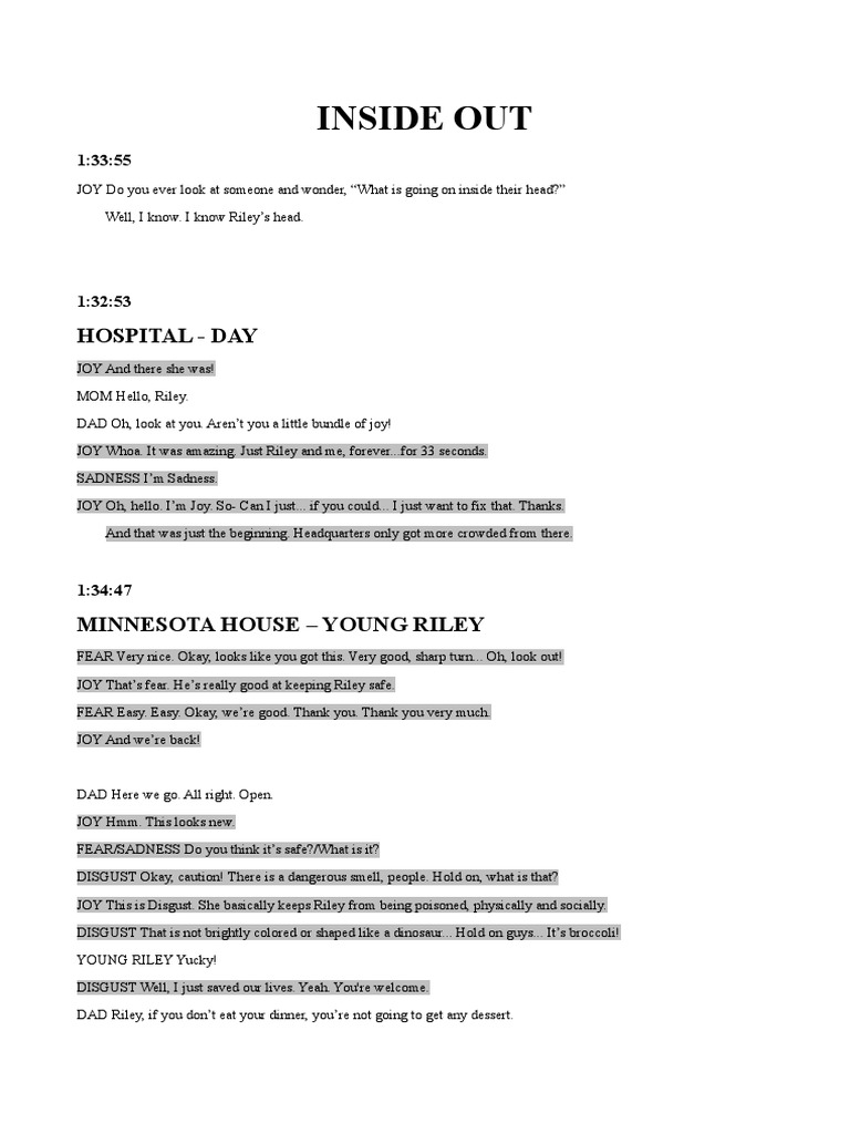Inside Out Script | PDF | Anger | Emotions