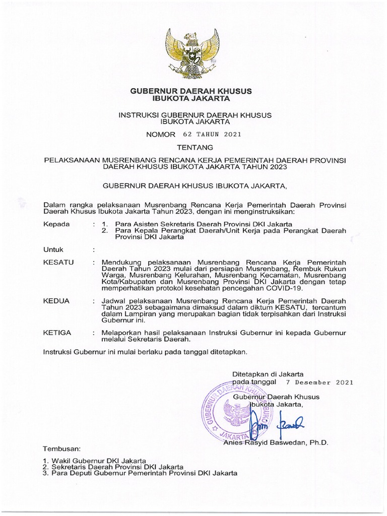 Ingub Tahun 2021 - No 62 - Tentang Pelaksanaan Musrenbang Rencana Kerja Permerintah Daerah ...