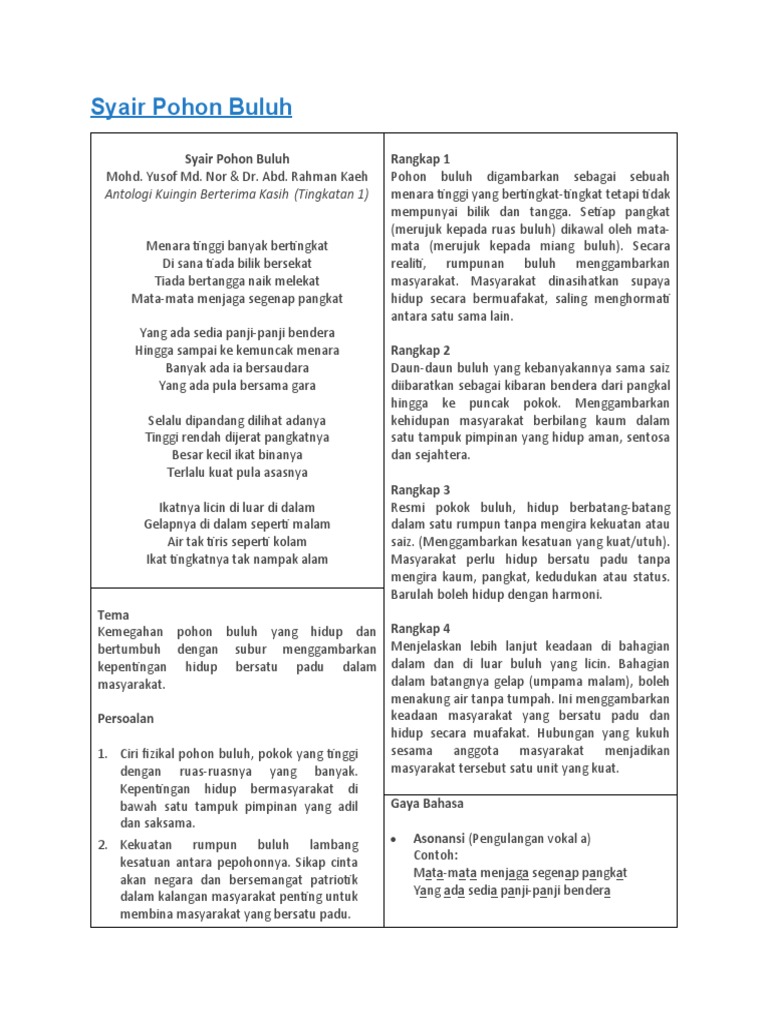 Nota Syair Pohon Buluh | PDF