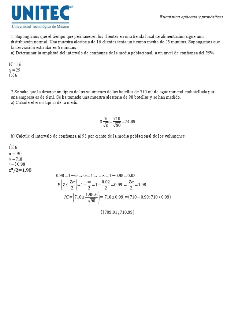 Actividad 4 | PDF | Intervalo de confianza | Desviación Estándar