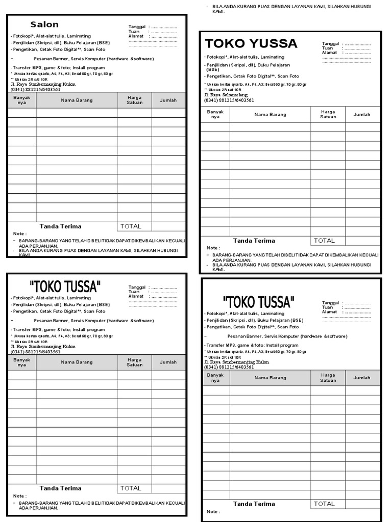 Contoh Nota Toko Sederhanadoc | PDF