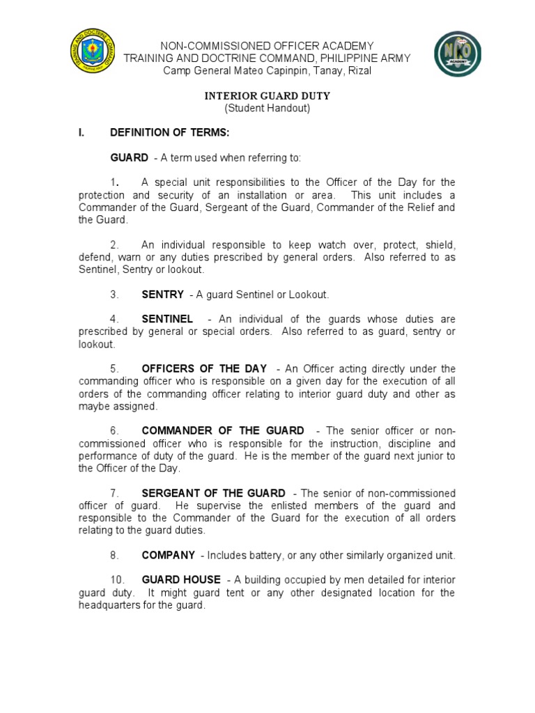 INTERIOR GUARD DUTY Coorected | PDF | Sergeant | Non Commissioned Officer
