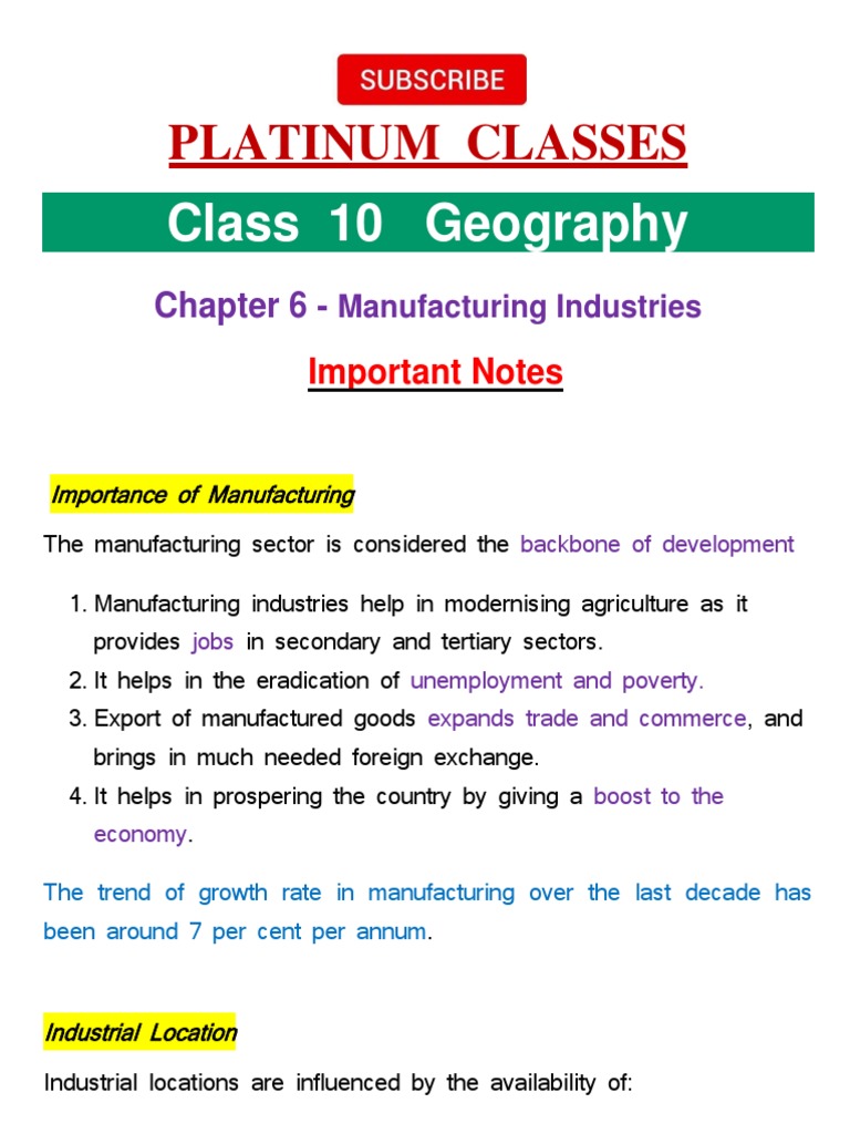 Class 10 Geography: Manufacturing Industries | PDF | Fertilizer | Cotton