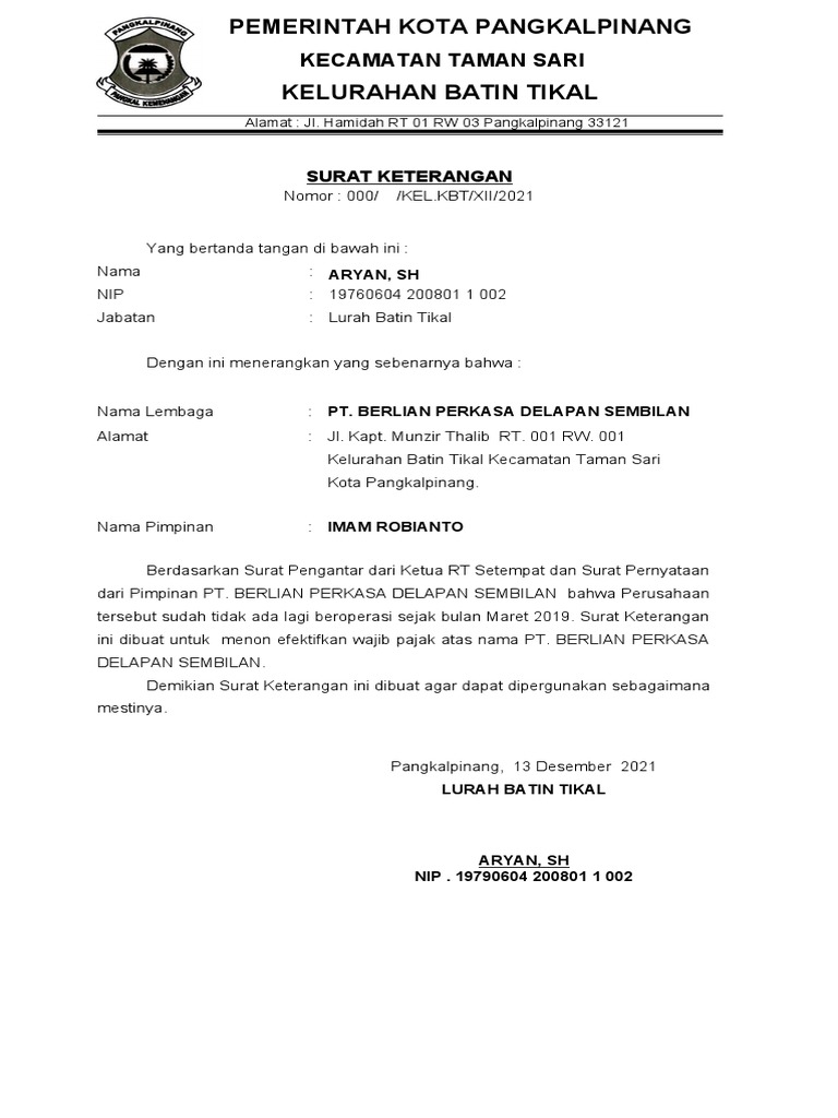 SURAT KETERANGAN Perusahaan | PDF