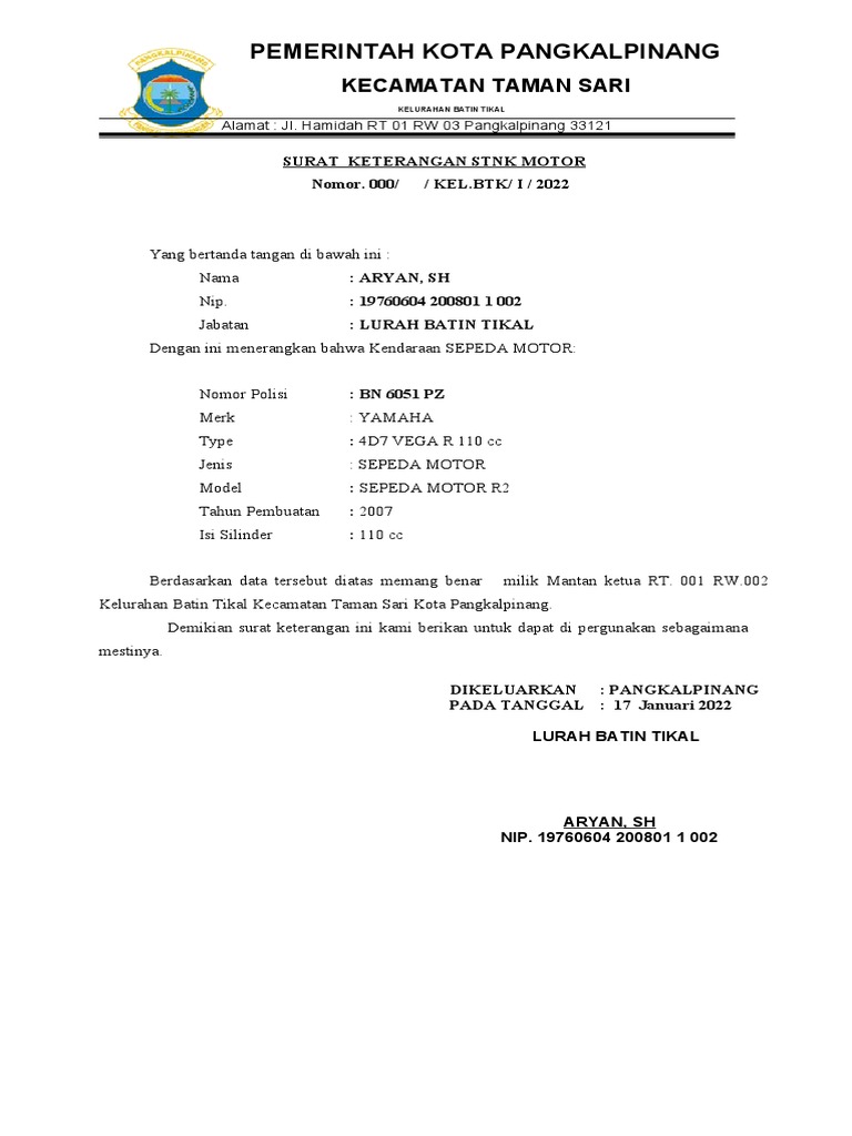 Surat Keterangan STNK | PDF