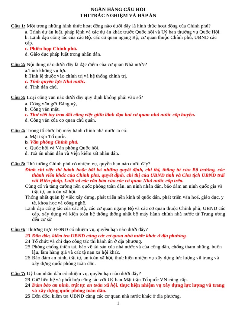 400 Cau Hoi Va Dap An Trac Nghiem CVC 1 | PDF