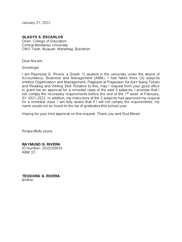 Student requests remedial class approval | PDF | Learning | Behavior ...