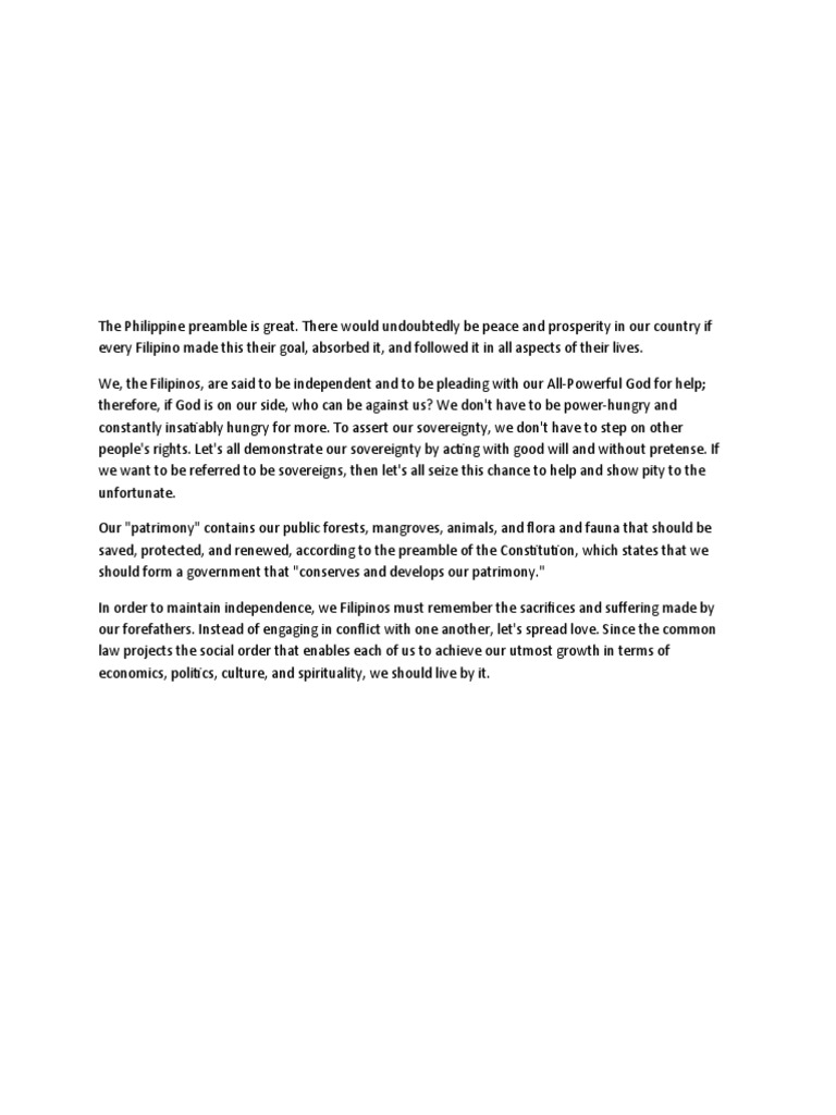 Preamble of The 1987 Philippine Constitution Reflection | PDF