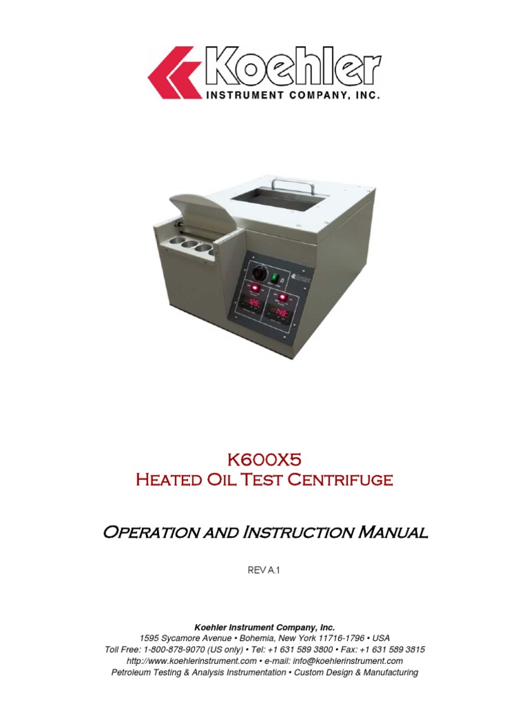 Koehler Heated Oil Test Centrifuge | PDF | Vacuum Tube | Centrifuge