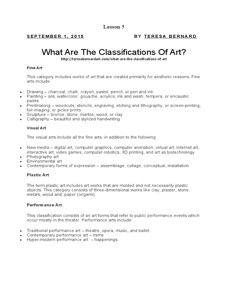 Lesson 5 Classification of Art | PDF | Fine Art | The Arts