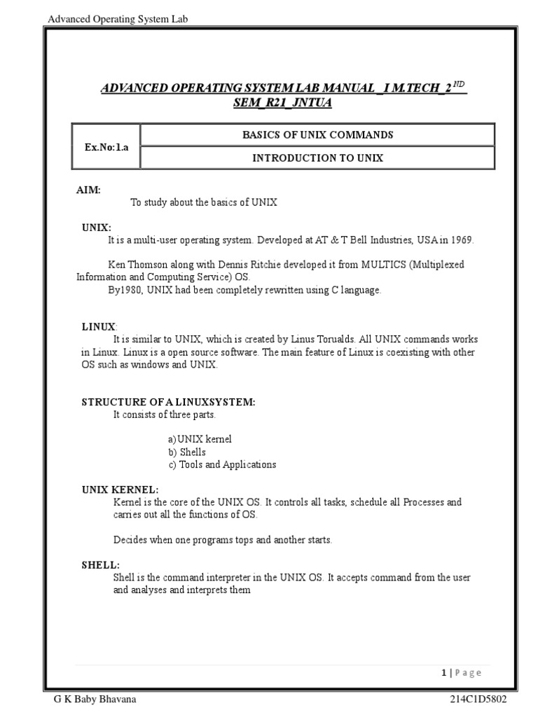 Aos Lab Manual - Edited | PDF | Unix | Linux