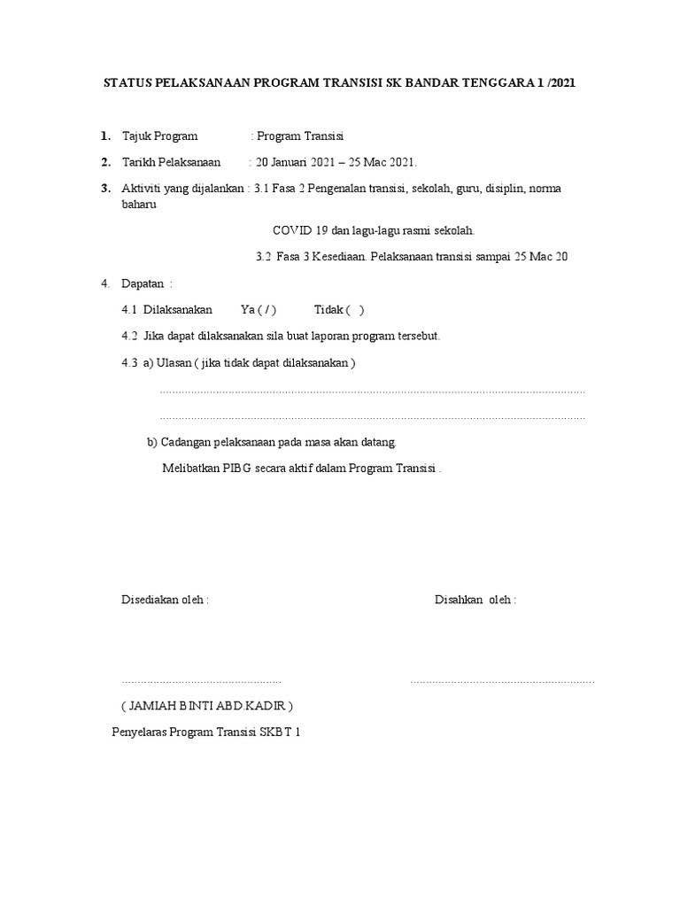 Program Transisi SKBT 2021 | PDF | Karier & Perkembangan | Kesehatan Holistik