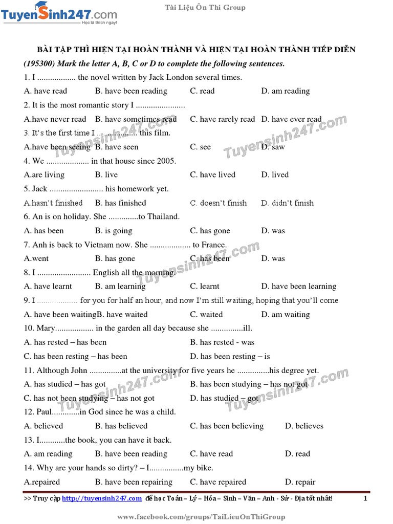 TS247 DT Thi Online Thi Hien BT Tai Hoan Thanh Hien Tai Hoan Thanh Tiep Dien | PDF | Vietnam ...