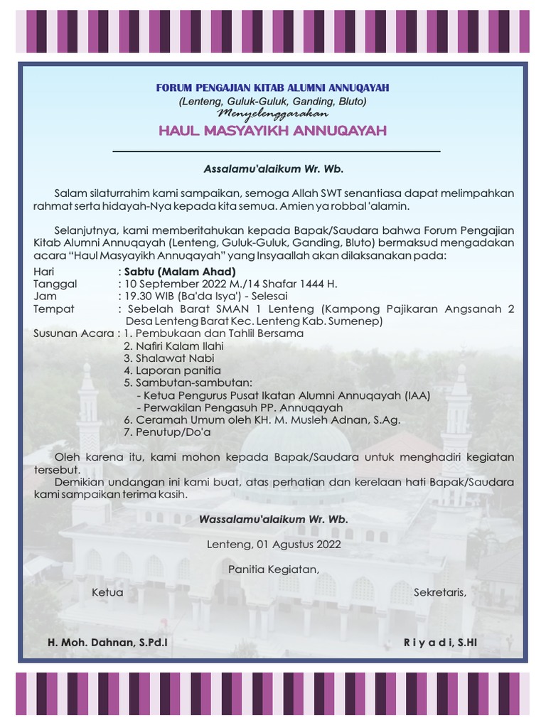 Undangan Haul Masyayikh Annuqayah | PDF | Griya & Taman