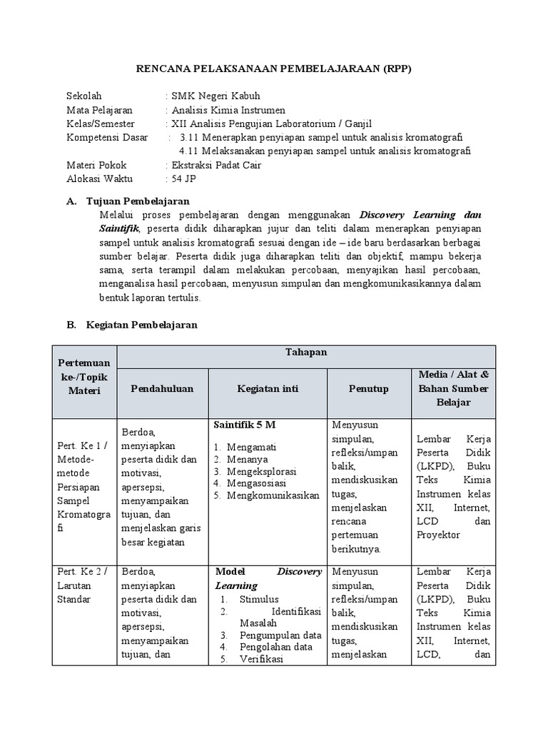 RPP Kimia Instrumen Kelas XII | PDF