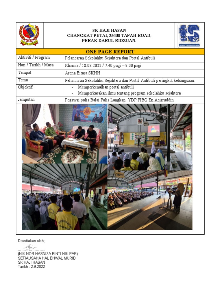 One Page Report Program Anti Buli | PDF