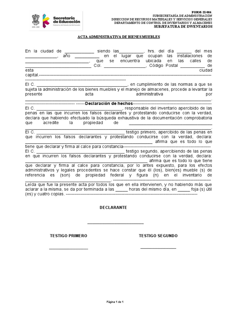 Form-Si.006 Acta Administrativa | PDF | Justicia | Crimen y violencia