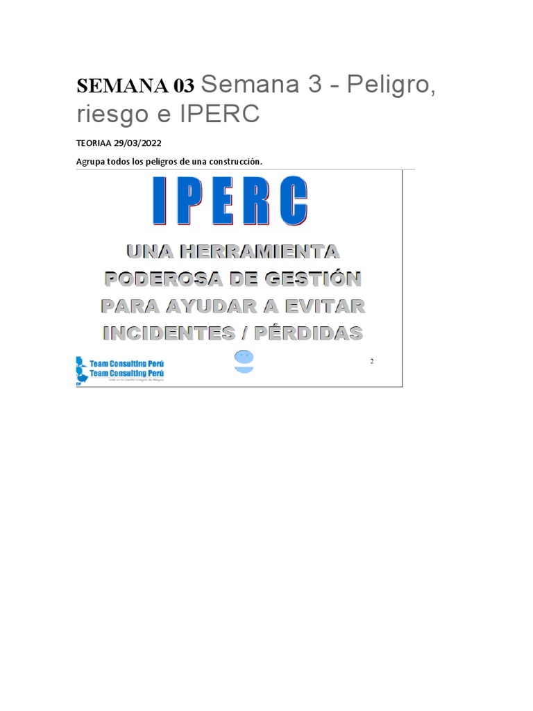 Semana 3 - Peligro, Riesgo e IPERC | PDF | Riesgo | Evaluación