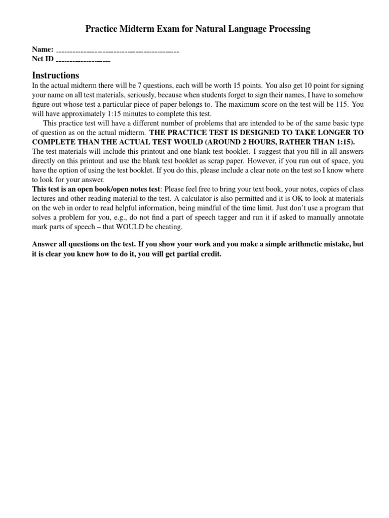 Practice Exam and Solution For Natural Language Processing | PDF | Part ...