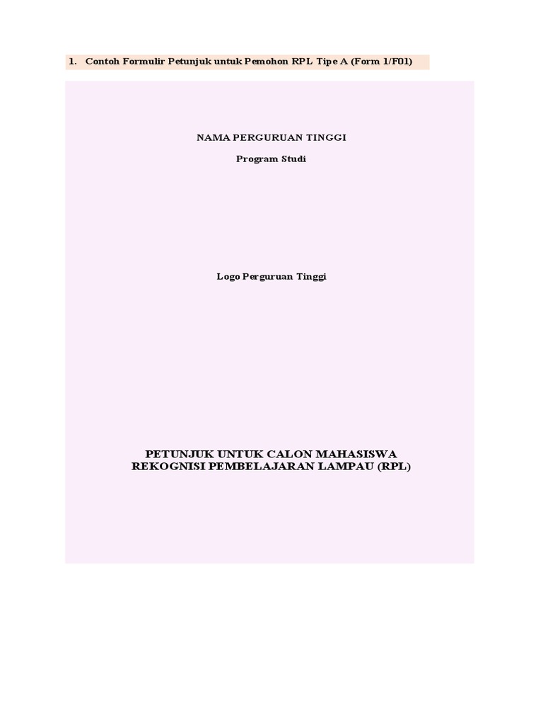 Contoh Formulir Petunjuk Untuk Pemohon RPL Tipe A (Form 1 F01) | PDF