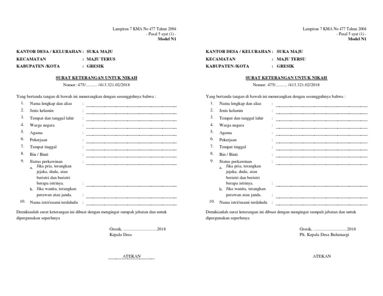 Contoh Surat Model N1 Nikah | PDF