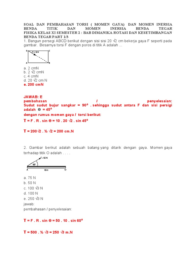 Soal Dan Pembahasan Torsi | PDF