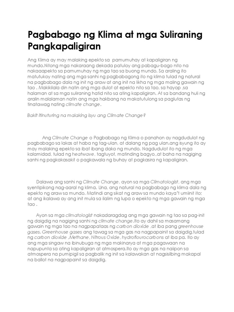 Pagbabago NG Klima at Mga Suliraning Pangkapaligiran: Bakit Itinuturing Na Malaking Isyu Ang ...