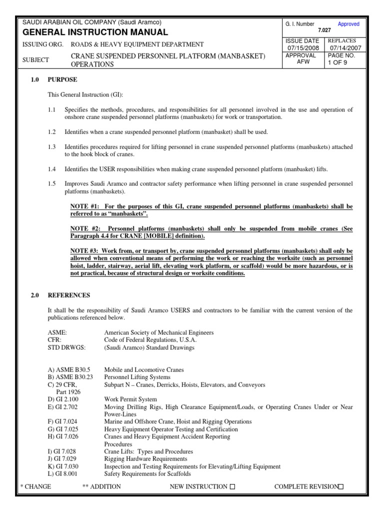 Manbasket Operations Guidelines in Aramco | PDF | Crane (Machine ...