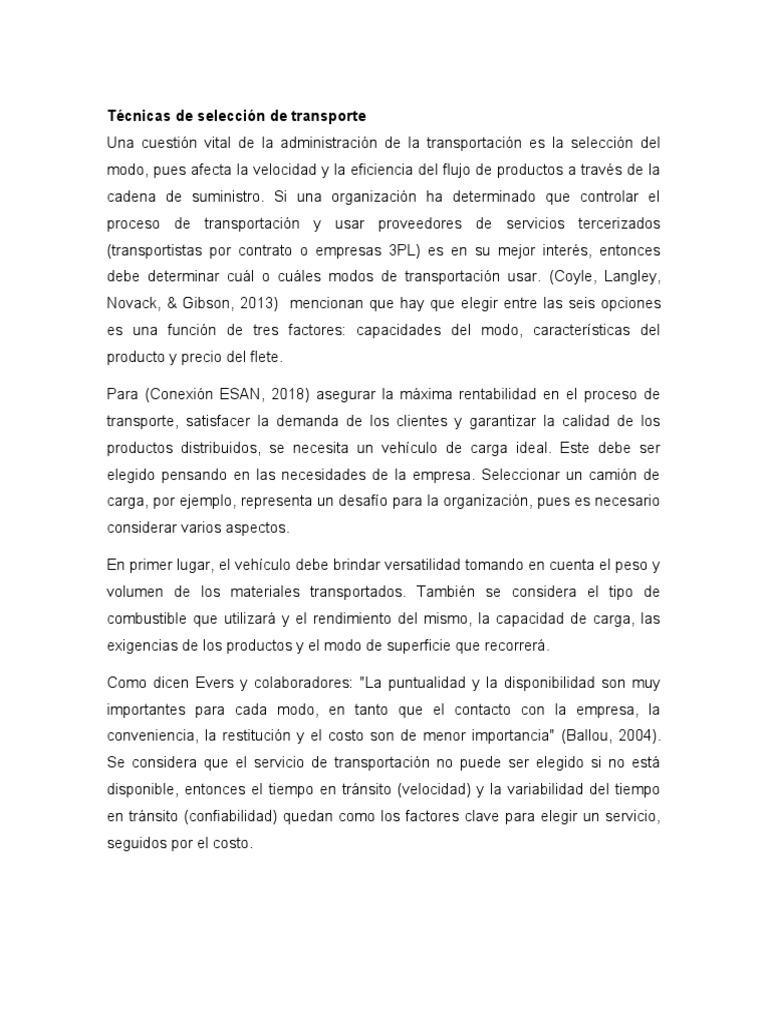 Técnicas de Selección de Transporte | PDF | Transporte | Economias Técnicas de Selección de Transporte | PDF | Transporte | Economias