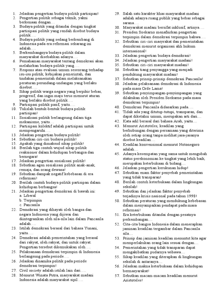 Soal PKN Kelas XI - Essay | PDF | Politik | Ilmu Sosial