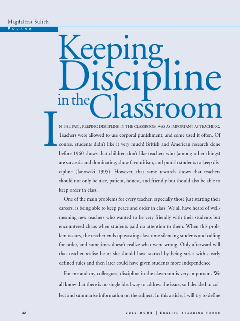 Keeping Discipline in The Classroom | PDF | Teachers | Disciplines