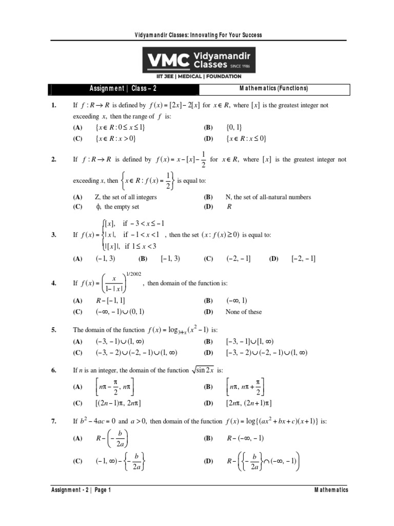 Functions Assignment 2 Final Pdf Function Mathematics Equations 