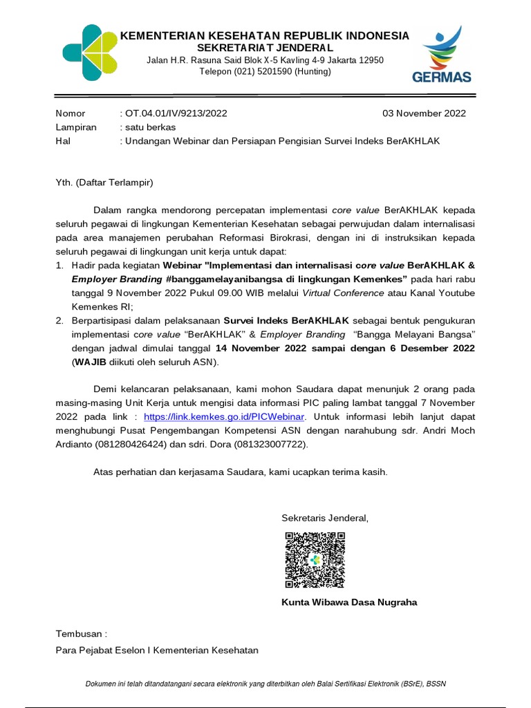 Surat Undangan Webinar BerAKHLAK | PDF