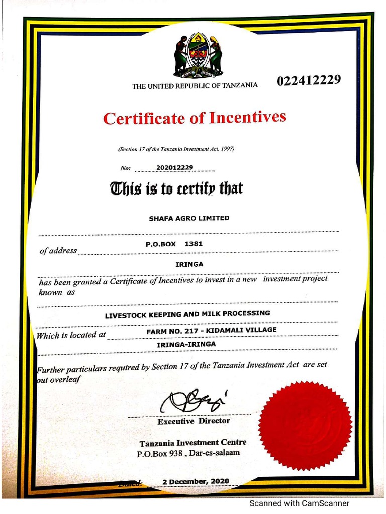 TIC Certificate of Incentive - Compressed | PDF