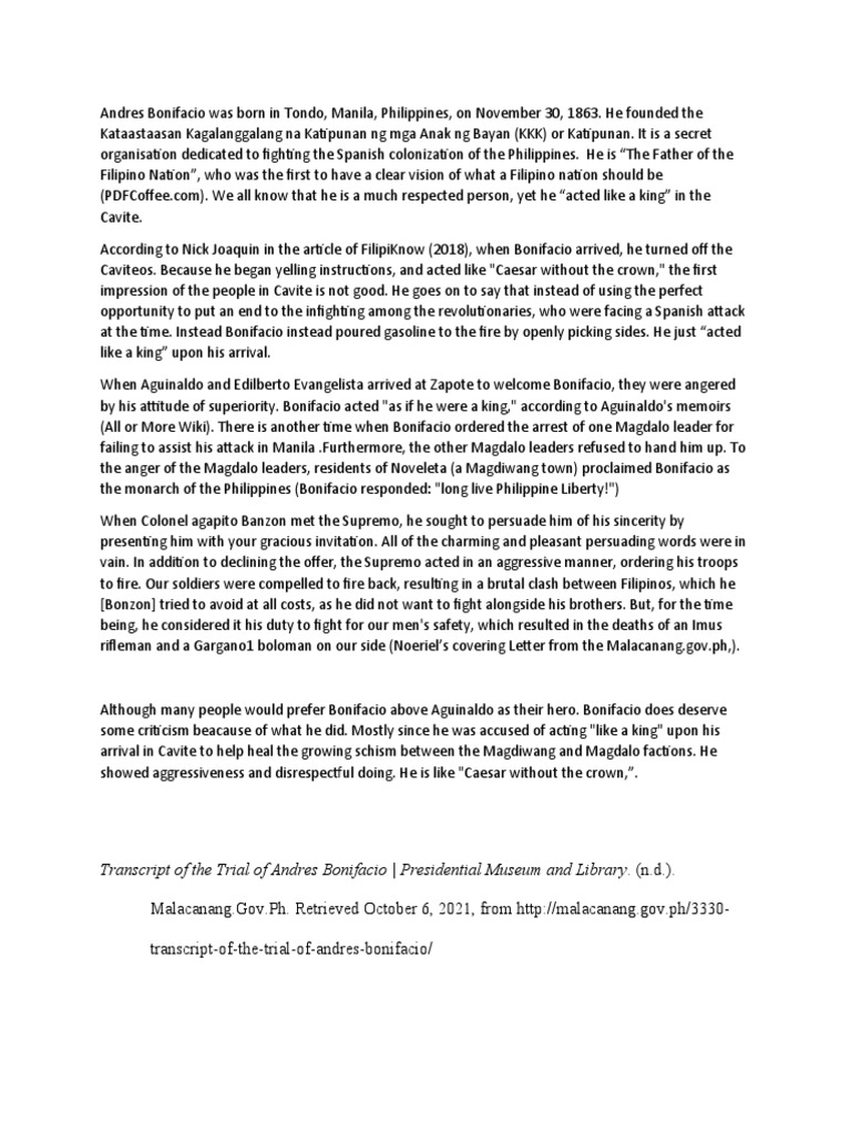 Andres Bonifacio Was Born in Tondo | PDF | Philippines