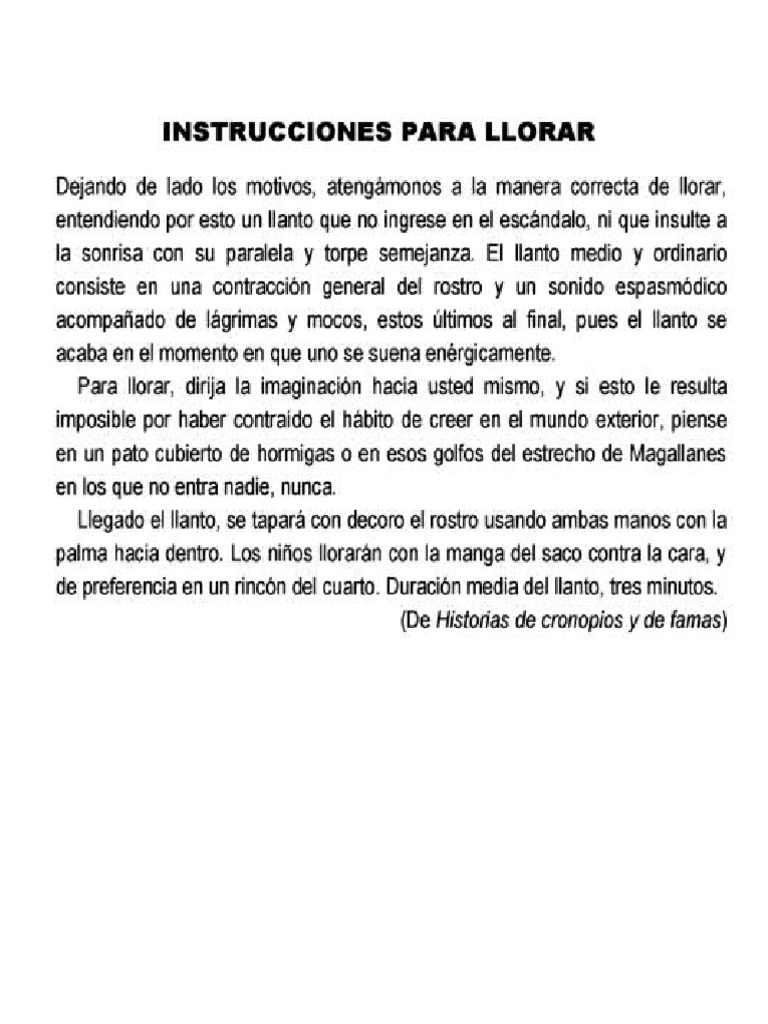 Lectura Instrucciones para Llorar | PDF